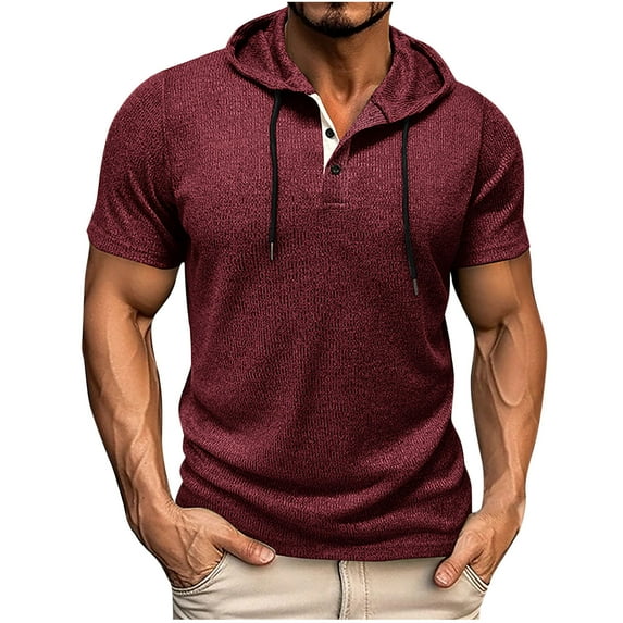 Kukoosong Men's Casual Short Sleeve V-Neck Hooded Sweatshirt with ...