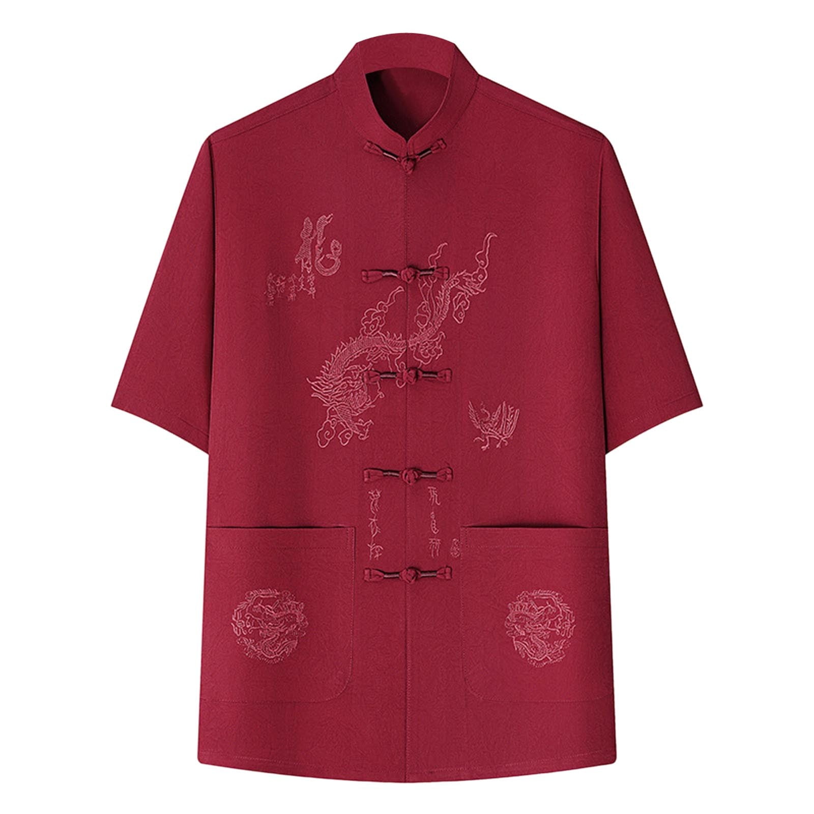 Kukoosong Men's Casual Solid Color Short Sleeve Band Collar T-Shirt ...