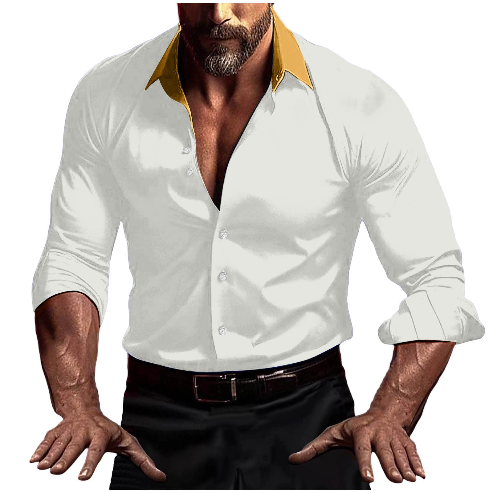 Kukoosong Men's Long Sleeve Button-Down Casual Shirt for Office Wear ...