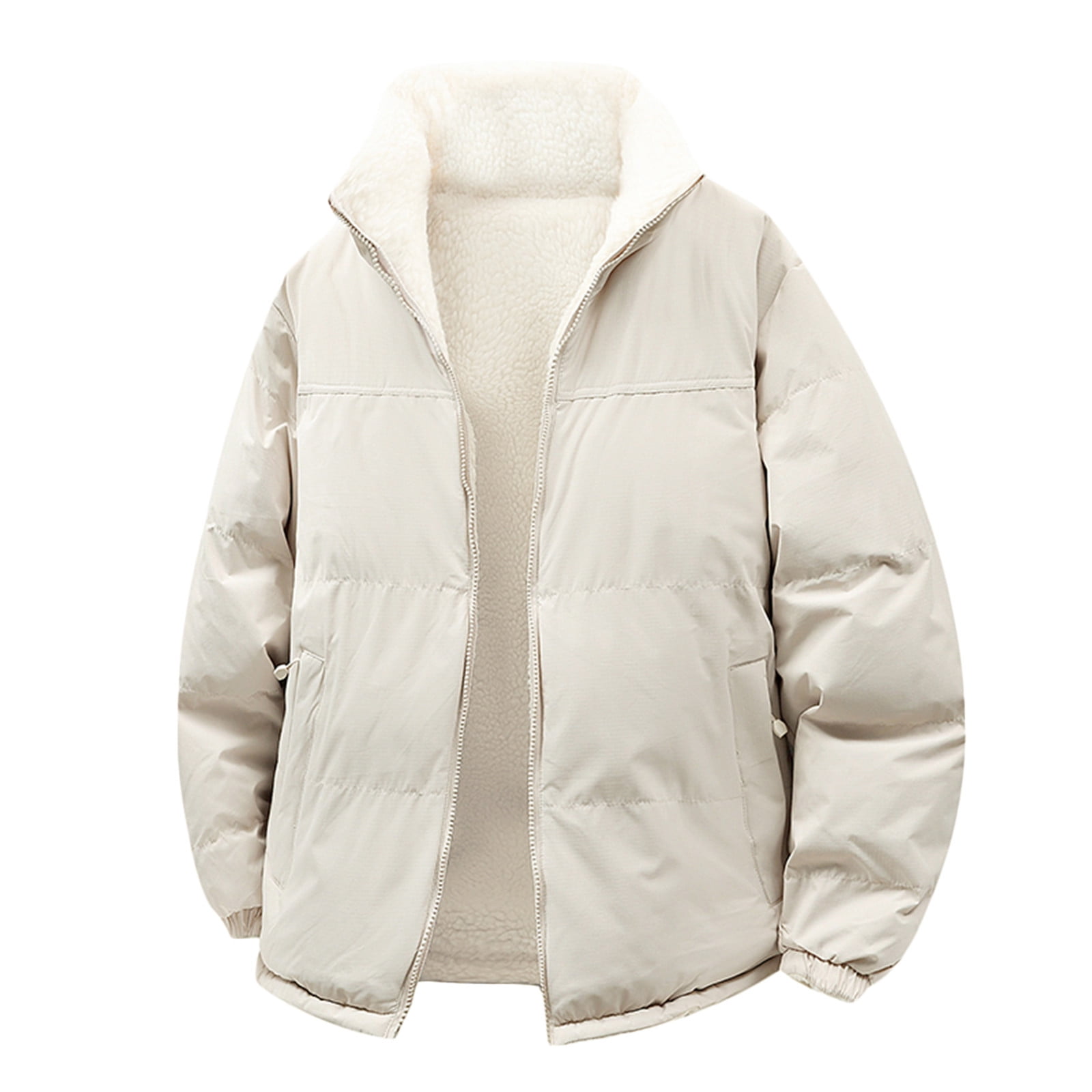 Kukoosong Men's Puffer Jacket Waterproof Lamb Lining Zipper Stand-Up ...