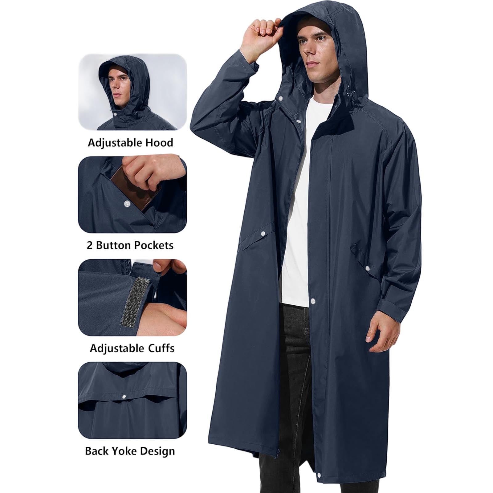 Kukoosong Men's Raincoat Men's Rain Jacket with Hood Waterproof ...