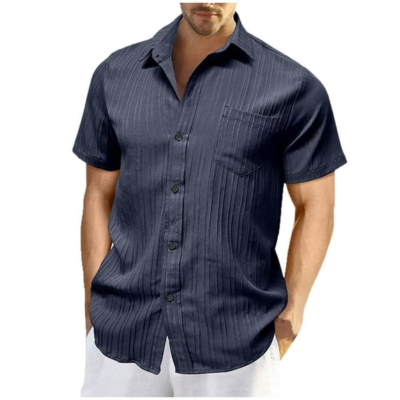 Kukoosong Men's Short Sleeve Button Down Collar Solid Color Office ...