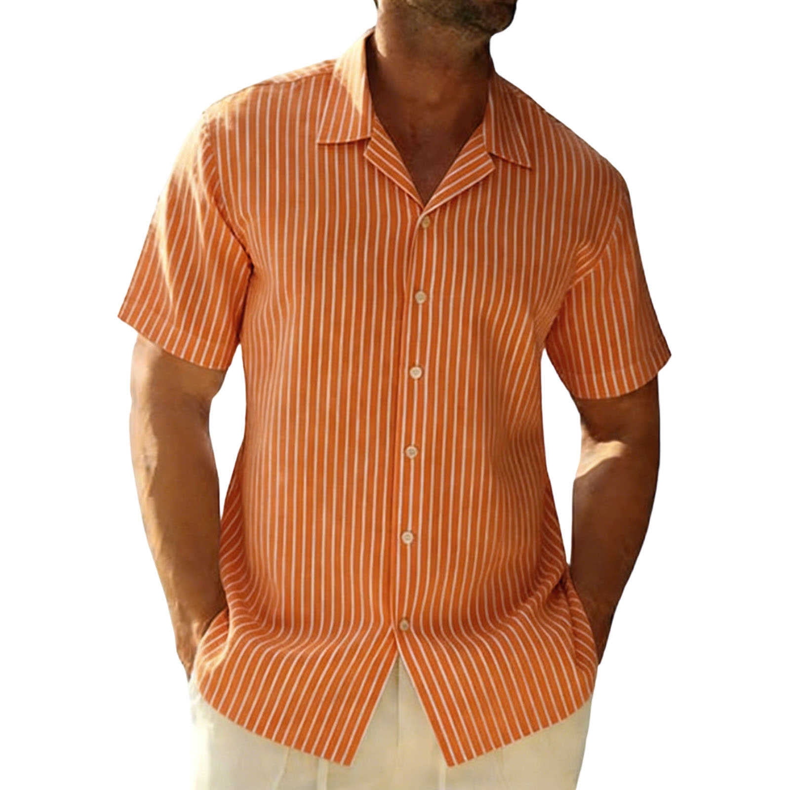 Kukoosong Men's Short Sleeve Casual Formal Shirt with Striped Pattern ...