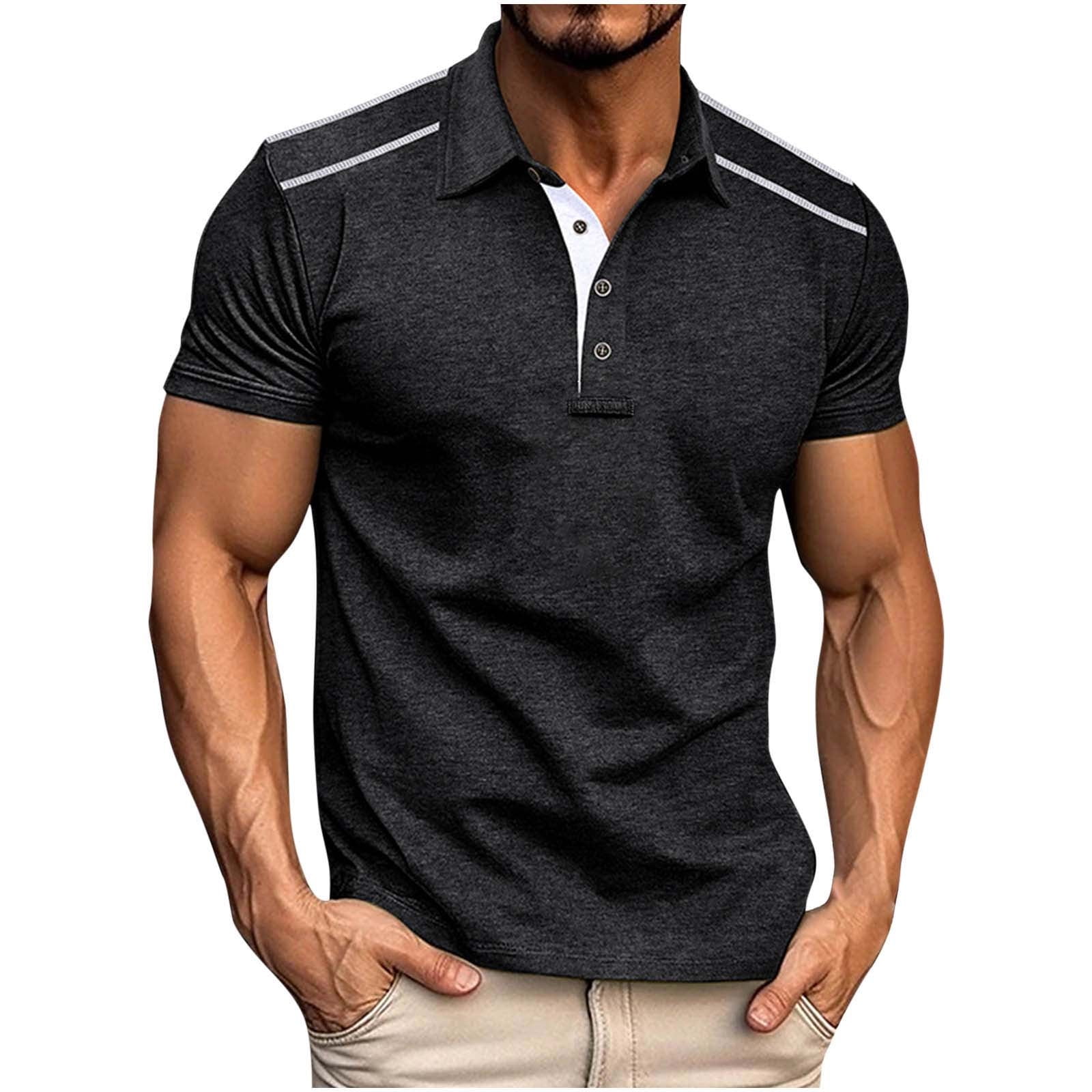 Kukoosong Men's Solid Color Short Sleeve Polo Shirt for Casual Office ...