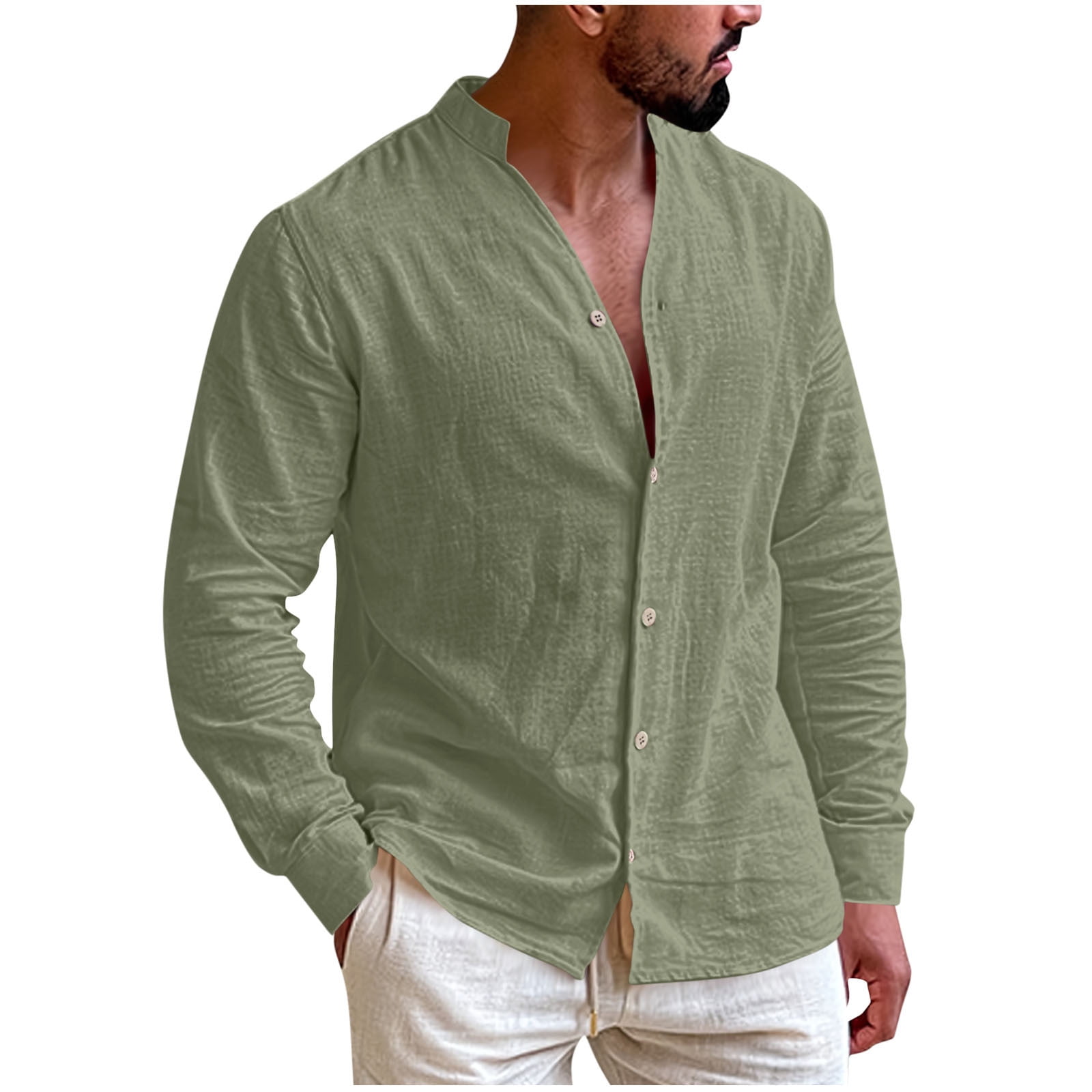 Kukoosong Men's V-Neck Long Sleeve Casual Button-Down Shirt with ...