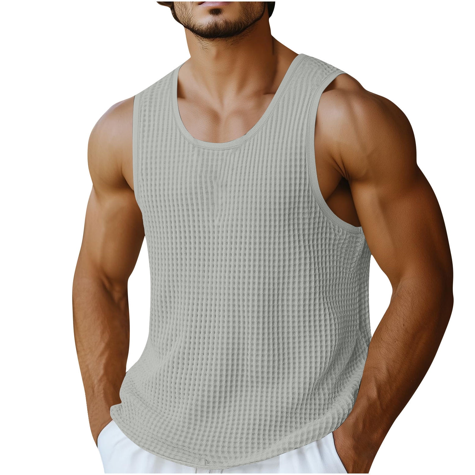 Kukoosong Men's Vintage Solid Color Breathable Sleeveless Tank Top with ...