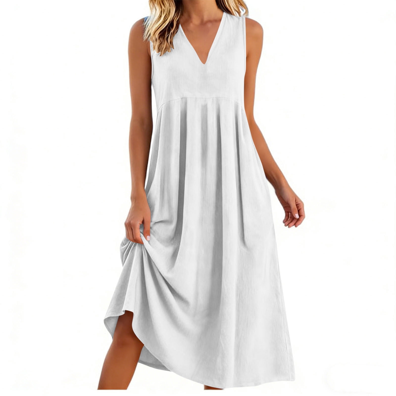 Kukoosong Tank Dresses for Women Summer Casual V Neck Sleeveless ...