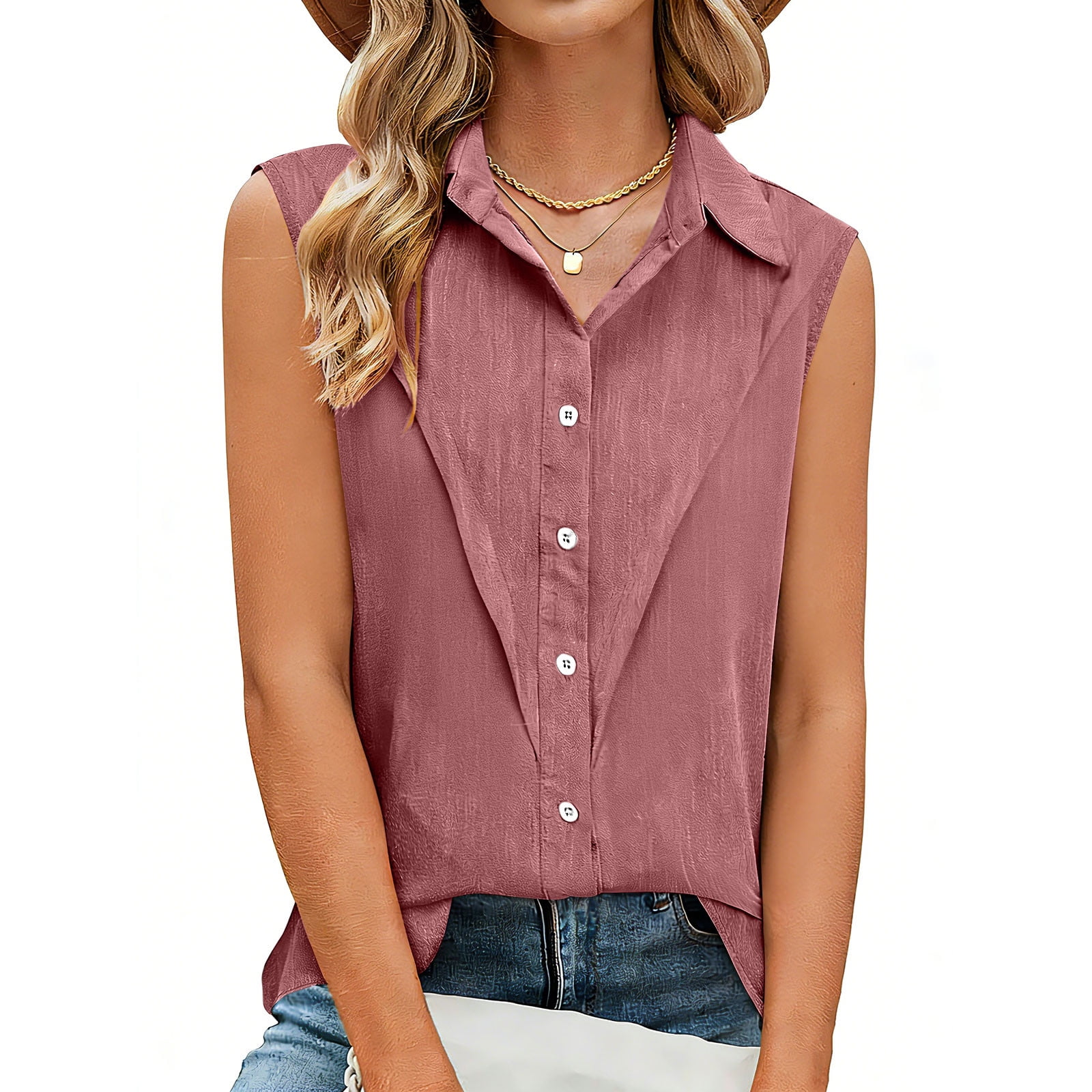 Kukoosong Women's Button Down Shirts Lapel Sleeveless Work Blouses ...