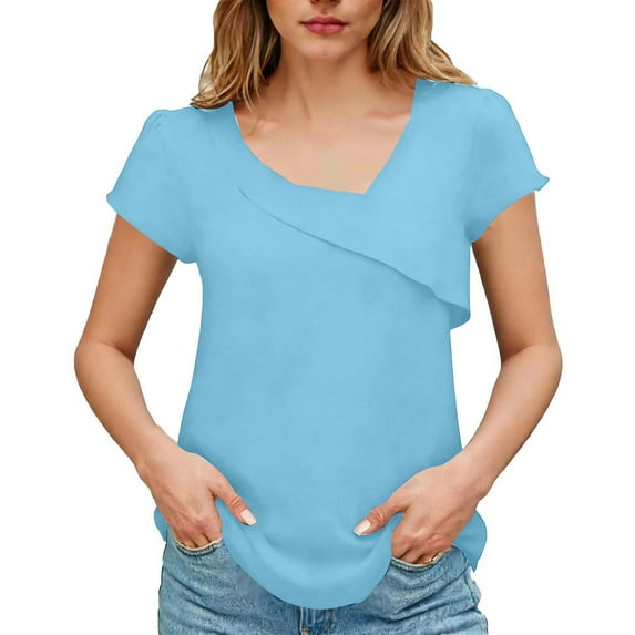 Kukoosong Women's Casual Fashion Asymmetrical V-Neck Crop T-Shirt with ...