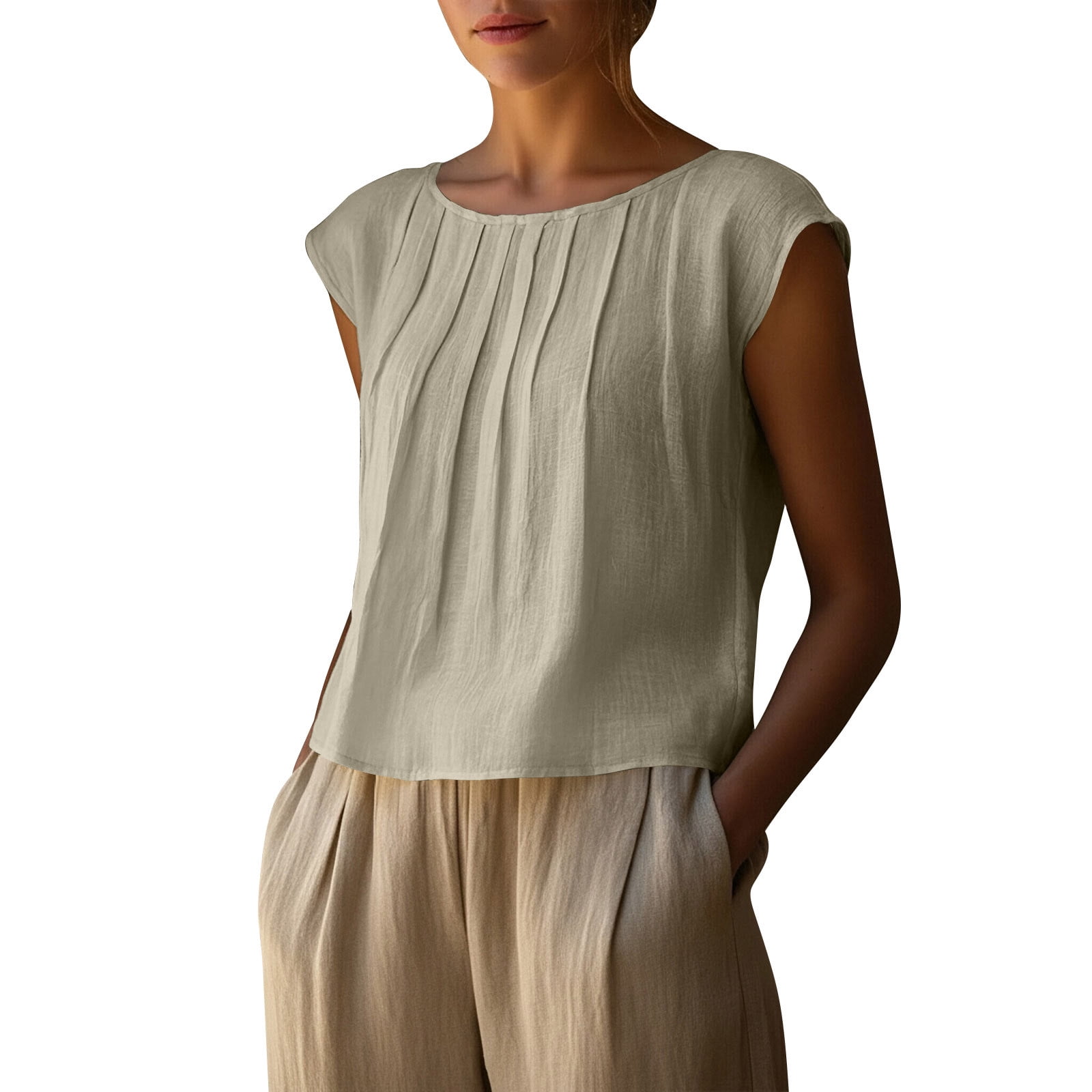 Kukoosong Women's Casual Sleeveless Crop Tank Top with Round Neck ...