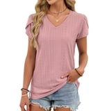 Kukoosong Women's Casual Solid Color V-Neck Short Sleeve Crop T-Shirt ...