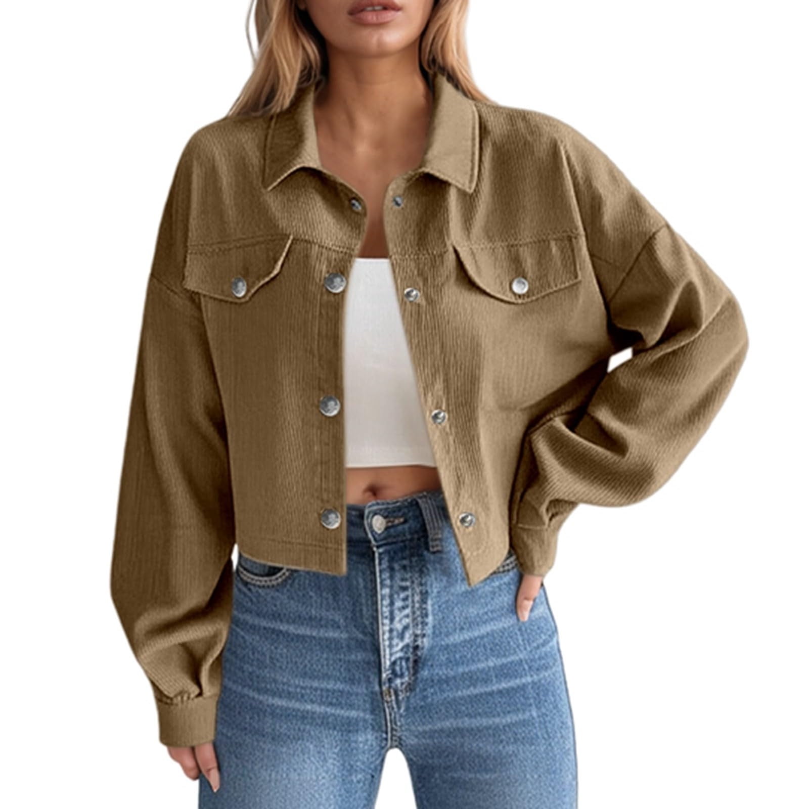Kukoosong Women's Denim Jackets Casual Long Sleeve Lapel Denim Shirts ...