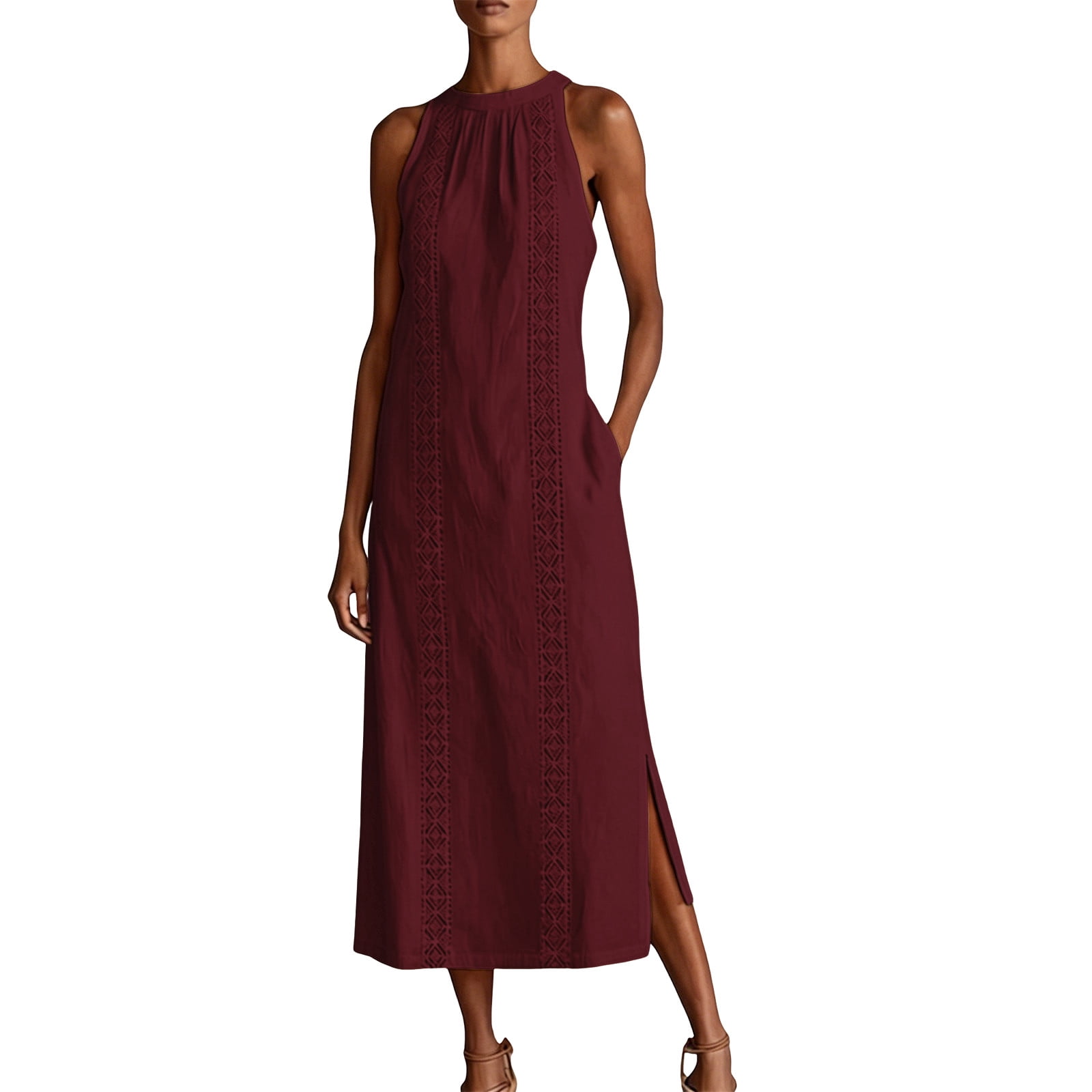 Kukoosong Women's Halter Neck Sleeveless Dress, Mid Waist Basic Midi ...