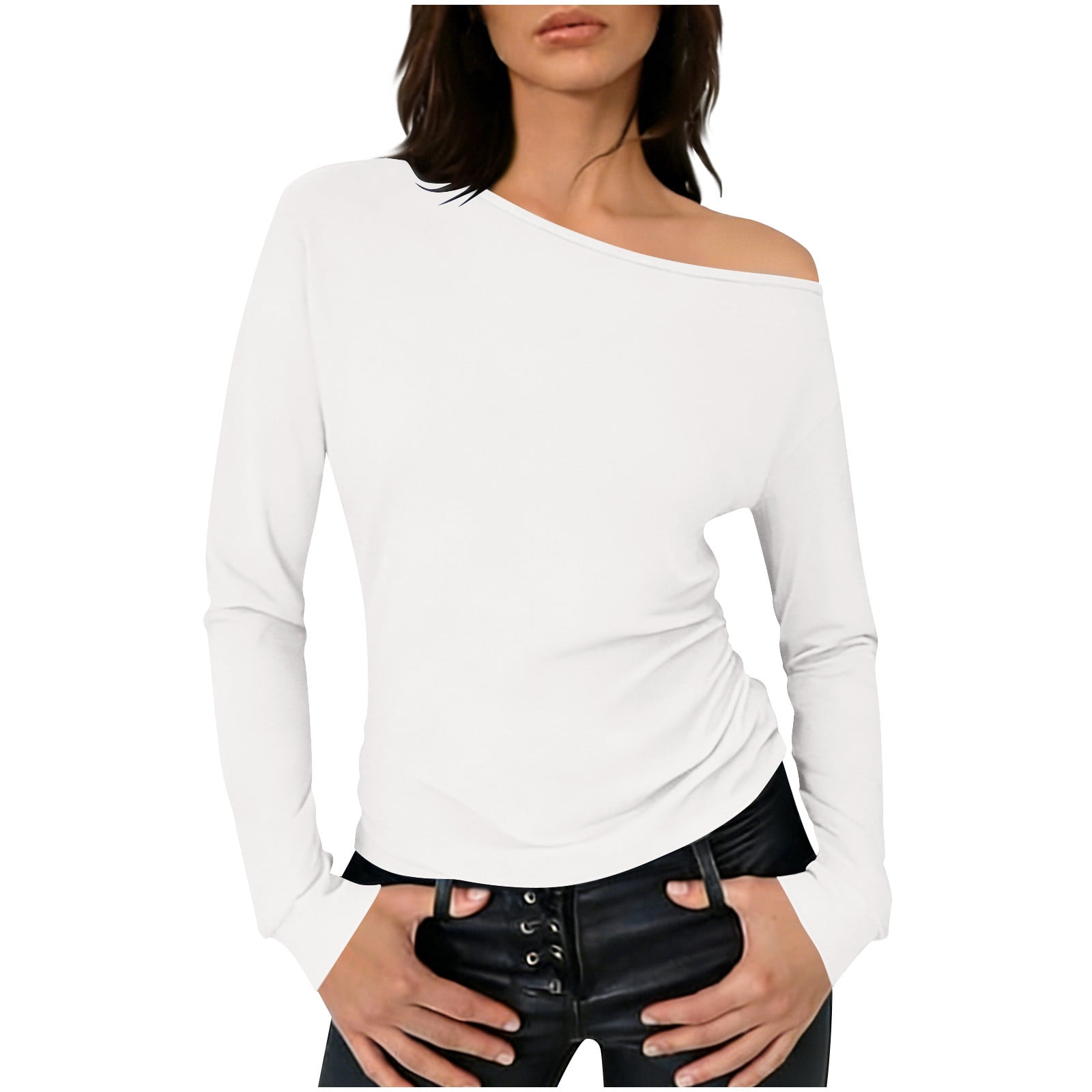 Kukoosong Women's Solid Color Casual Long Sleeve Crew Neck Pullover Top ...