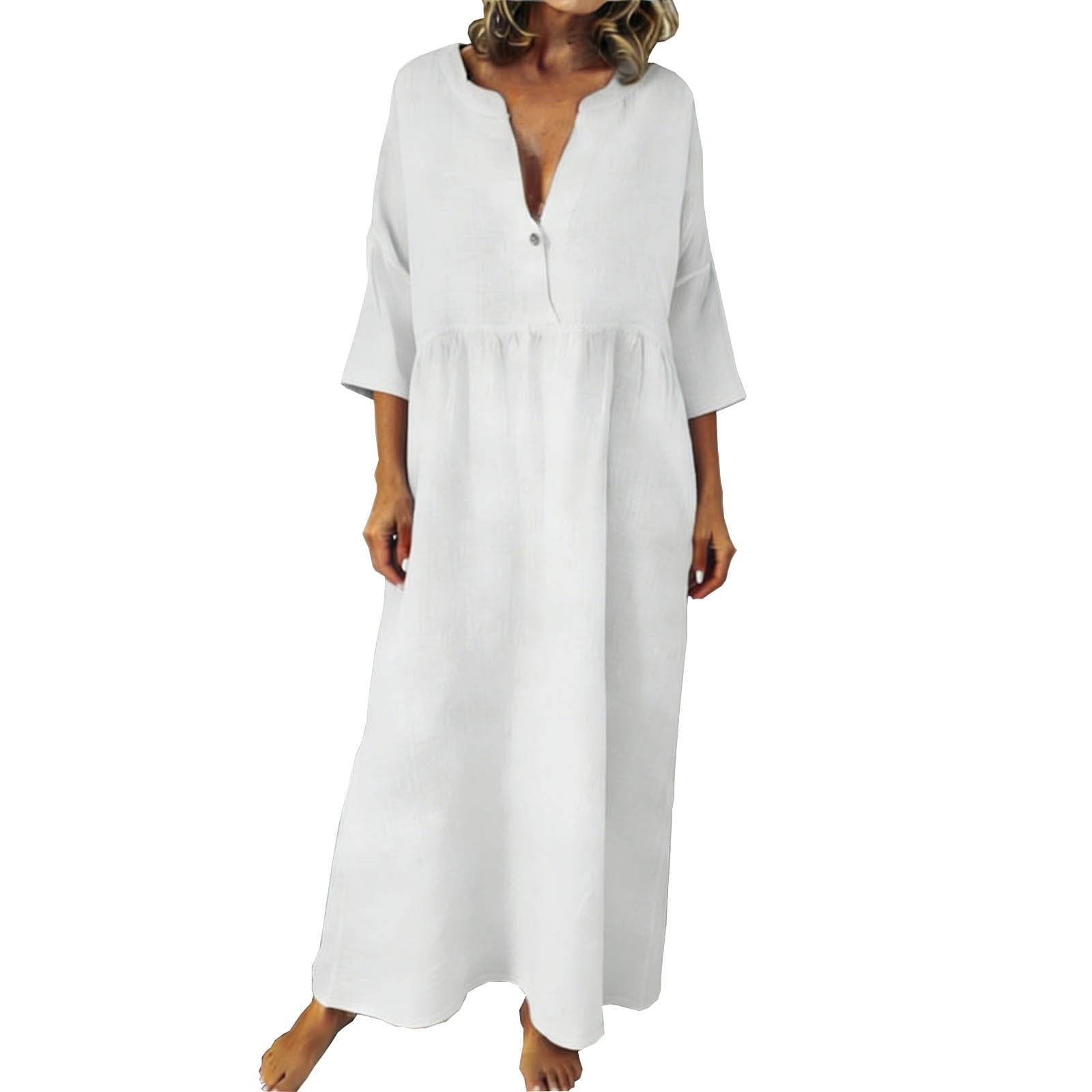 Kukoosong Women's Summer Casual Peasant Maxi Dresses with V Neck and 3/ ...