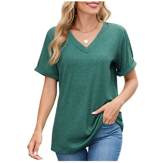 Kukoosong Women's V-Neck Short Sleeve Crop Top Casual Blouse, Soft and ...