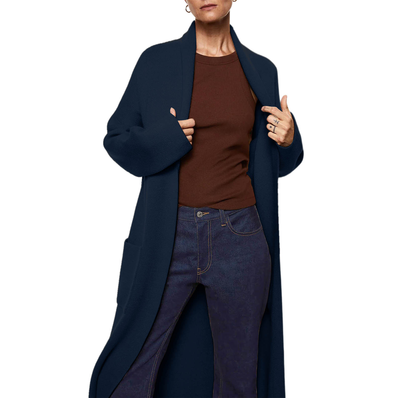 Kukoosong Women's Wool Coats Classic Lapel Collar Open Front Long ...