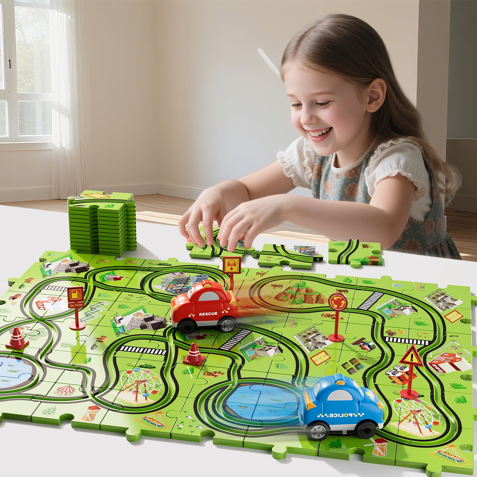 iHaHa 56 Pcs Puzzle Race Car Set Toys for Kids Ages 3-6 Years Old Boys ...