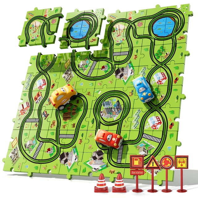 iHaHa 73 Pcs Puzzle Race Car Set Toys for Kids Ages 3-6 Years Old Boys ...
