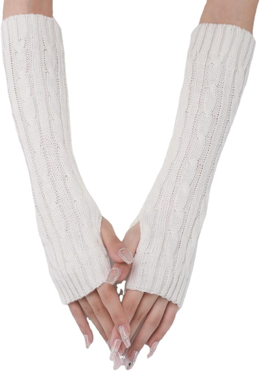 Kukuzhu Arm Warmers Y2K Rib Knit Arm Warmers Fingerless Grunge Gloves ...