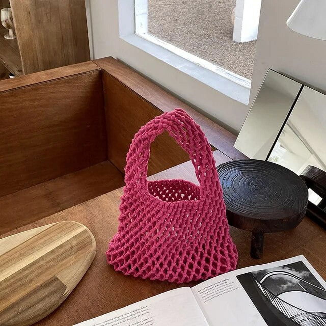 Kukuzhu Crochet Hand Knit Bag Macaron Cotton Rope Hollow Out Handbag ...
