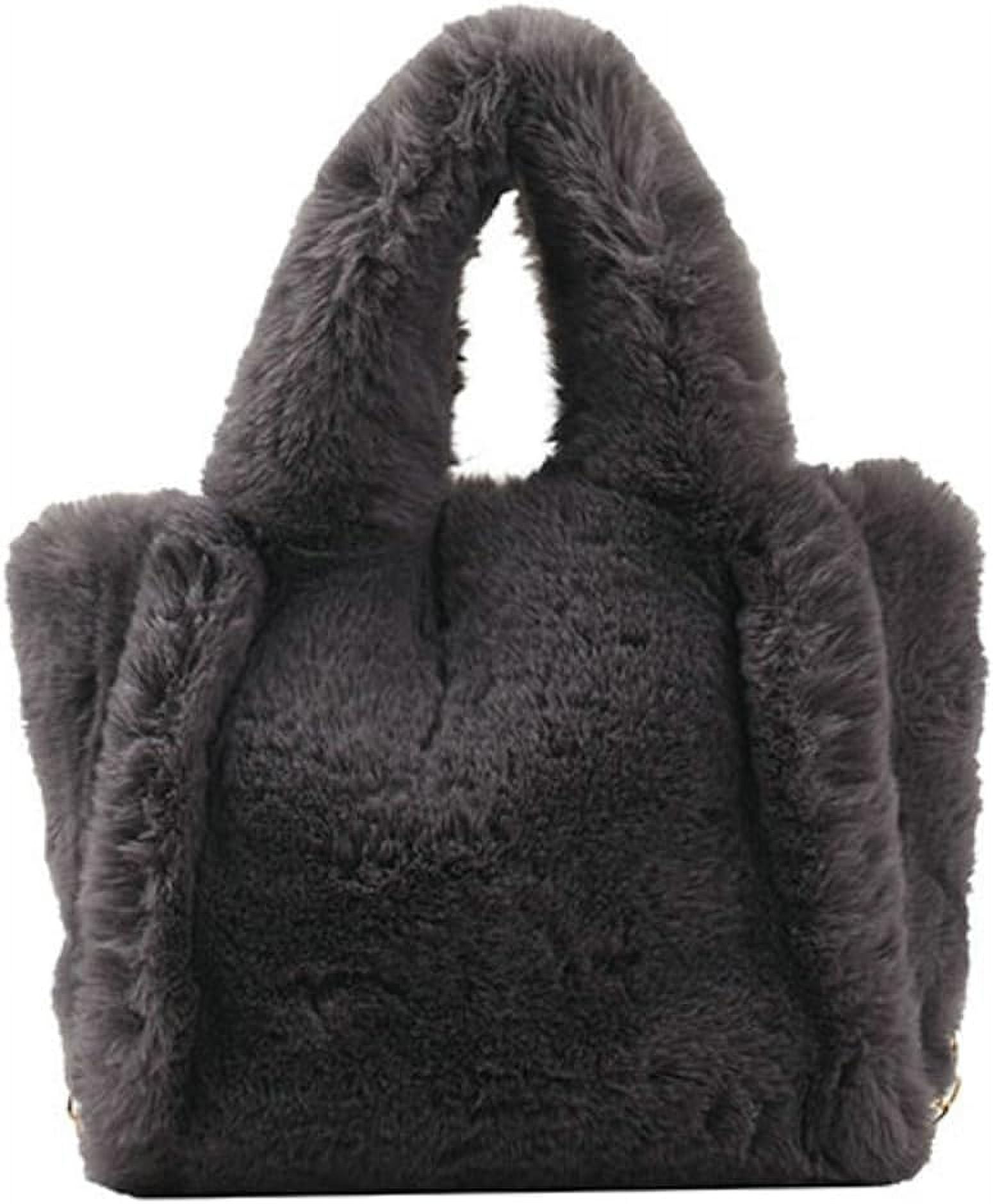 Kukuzhu Cute Furry Purse for Women Fuzzy Faux Fur Tote Handbag Casual ...