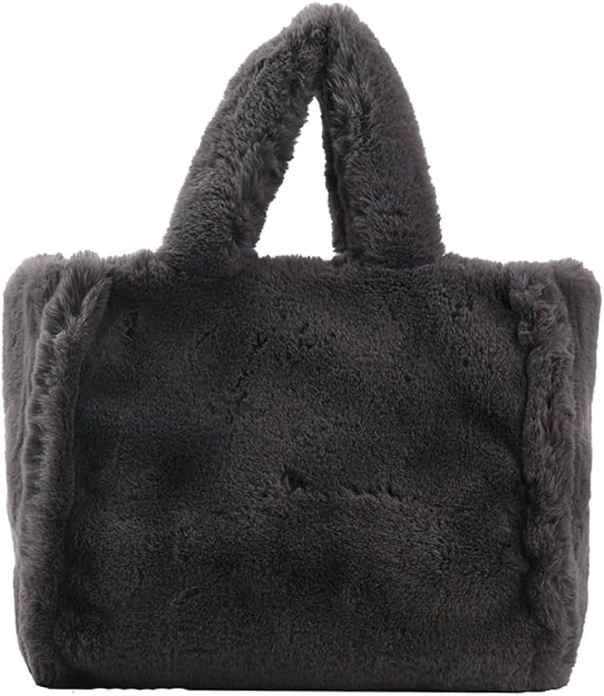 Kukuzhu Cute Furry Purse for Women Fuzzy Faux Fur Tote Handbag Casual ...