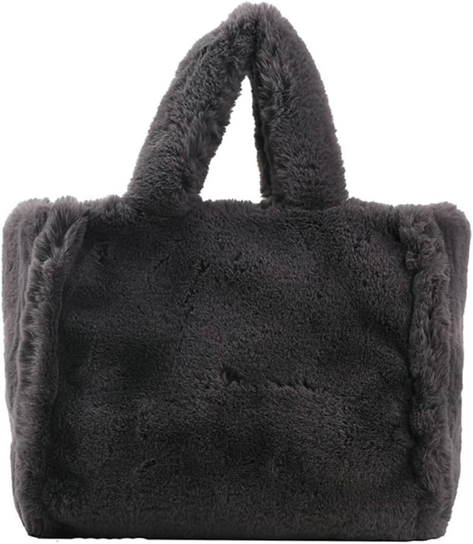Kukuzhu Cute Furry Purse for Women Fuzzy Faux Fur Tote Handbag Casual ...