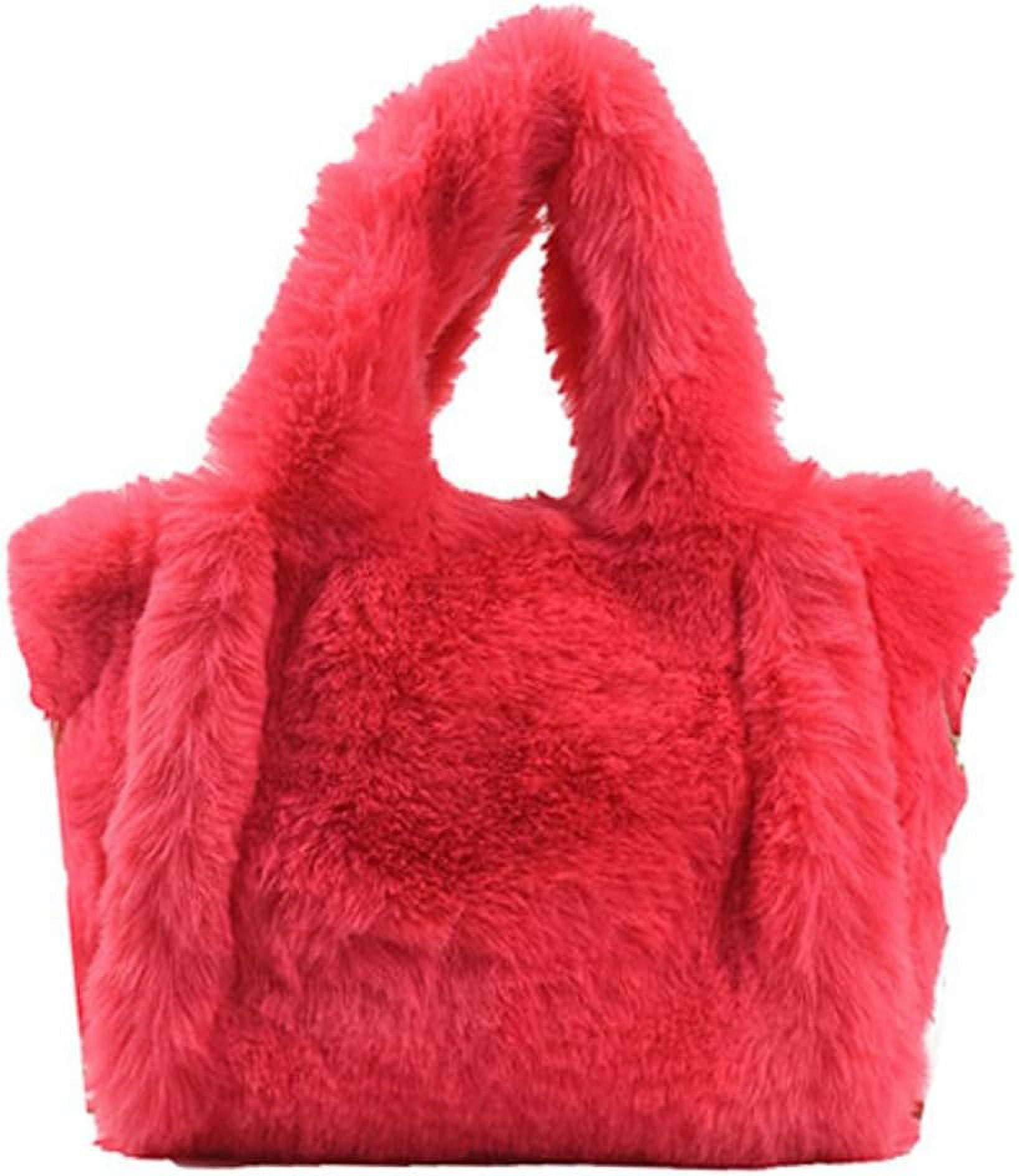 Kukuzhu Cute Furry Purse for Women Fuzzy Faux Fur Tote Handbag Casual ...