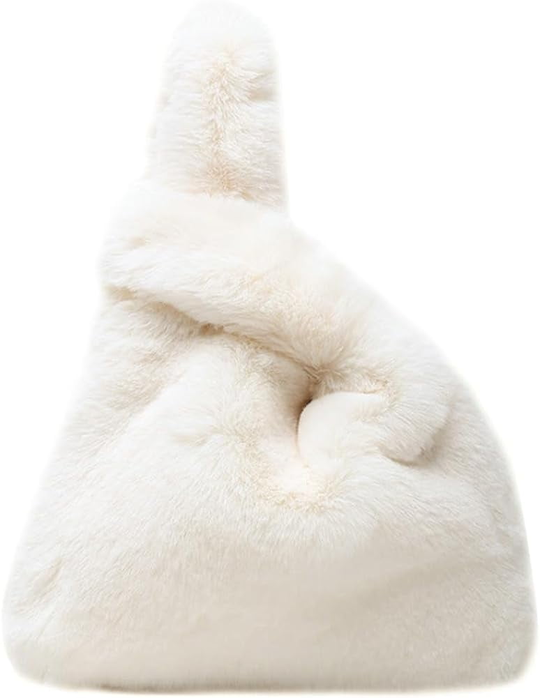 Kukuzhu Cute Furry Purse for Women Fuzzy Faux Fur Tote Handbag Soft ...