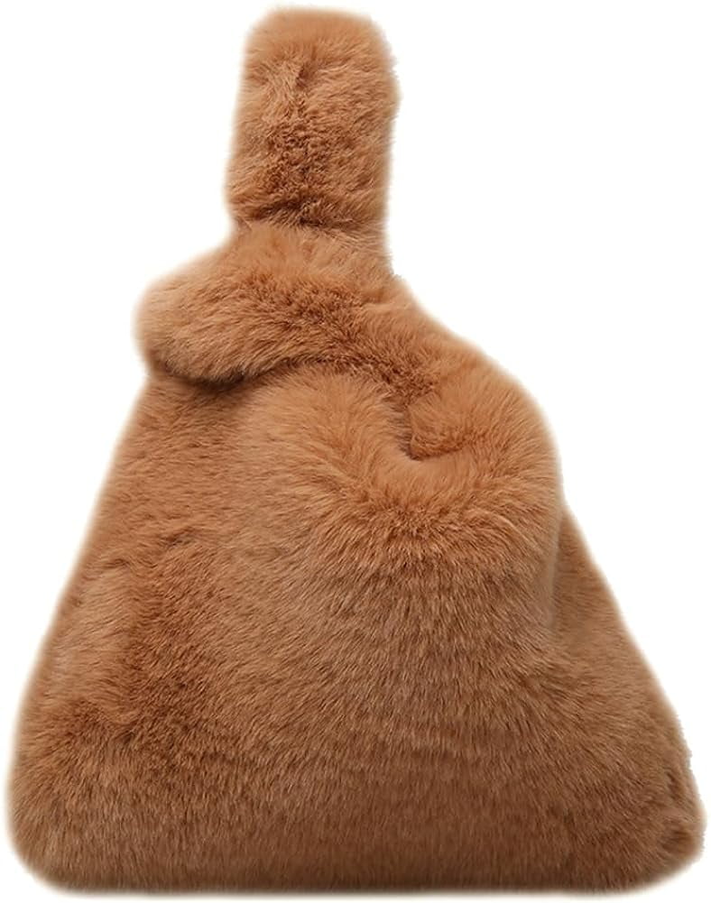Kukuzhu Cute Furry Purse for Women Fuzzy Faux Fur Tote Handbag Soft ...