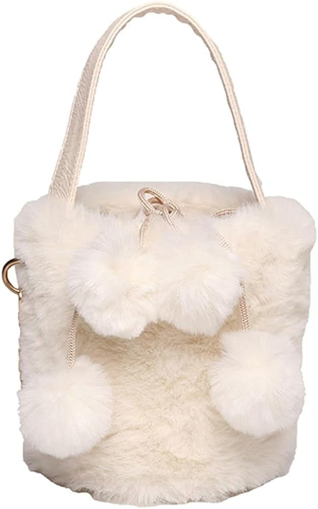 Kukuzhu Cute Pompom Bucket Bag Women Fluffy Hobo Crossbody Bag Purse ...