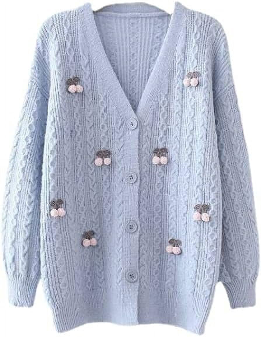 Kukuzhu Fairycore Sweater Y2K Women Long Sleeve Knitted Cherry Decor ...