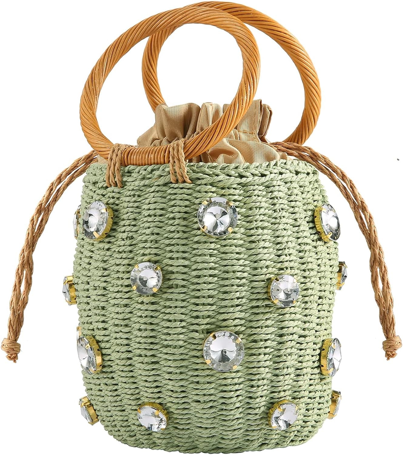 Kukuzhu Flower Pearls Rattan Tote Bag Summer Beach Drawstring Straw ...