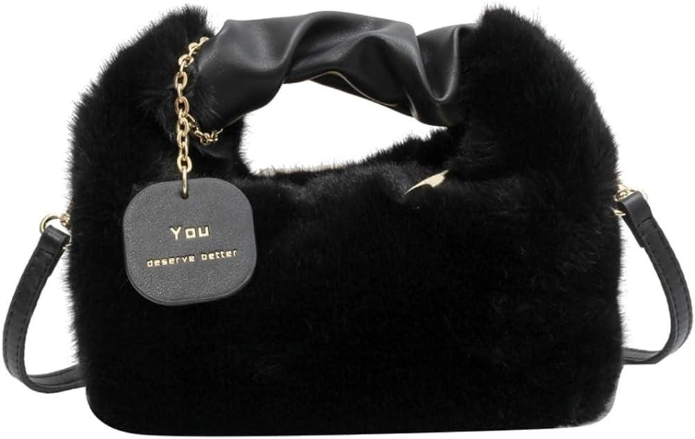 Kukuzhu Fluffy Tote Handbag For Women Soft Faux Fur Purse Cute Furry
