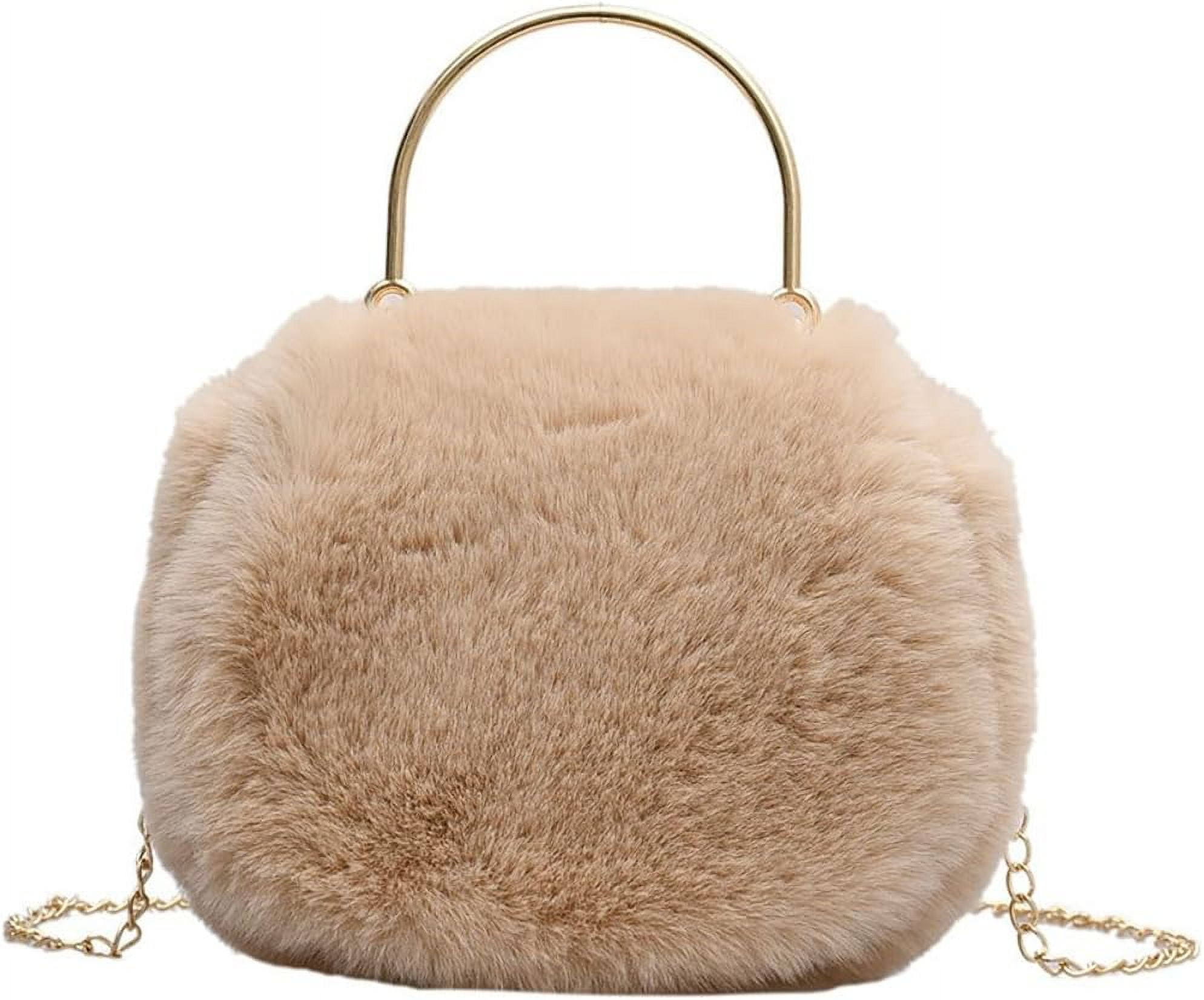 Kukuzhu Furry Clutch Handbags for Women Cute Fluffy Plush Satchel ...