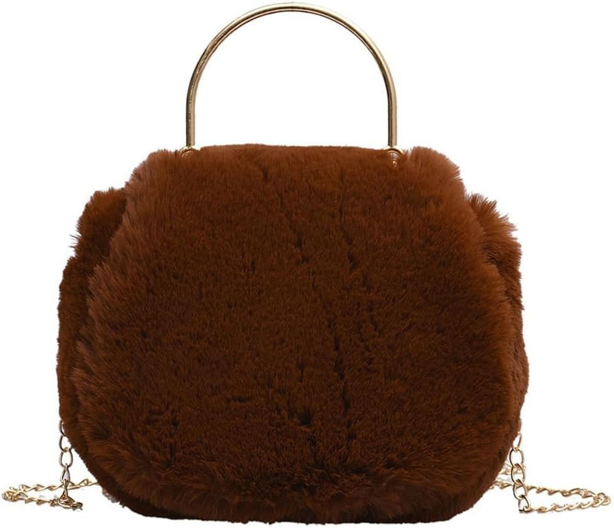 Kukuzhu Furry Clutch Handbags for Women Cute Fluffy Plush Satchel ...