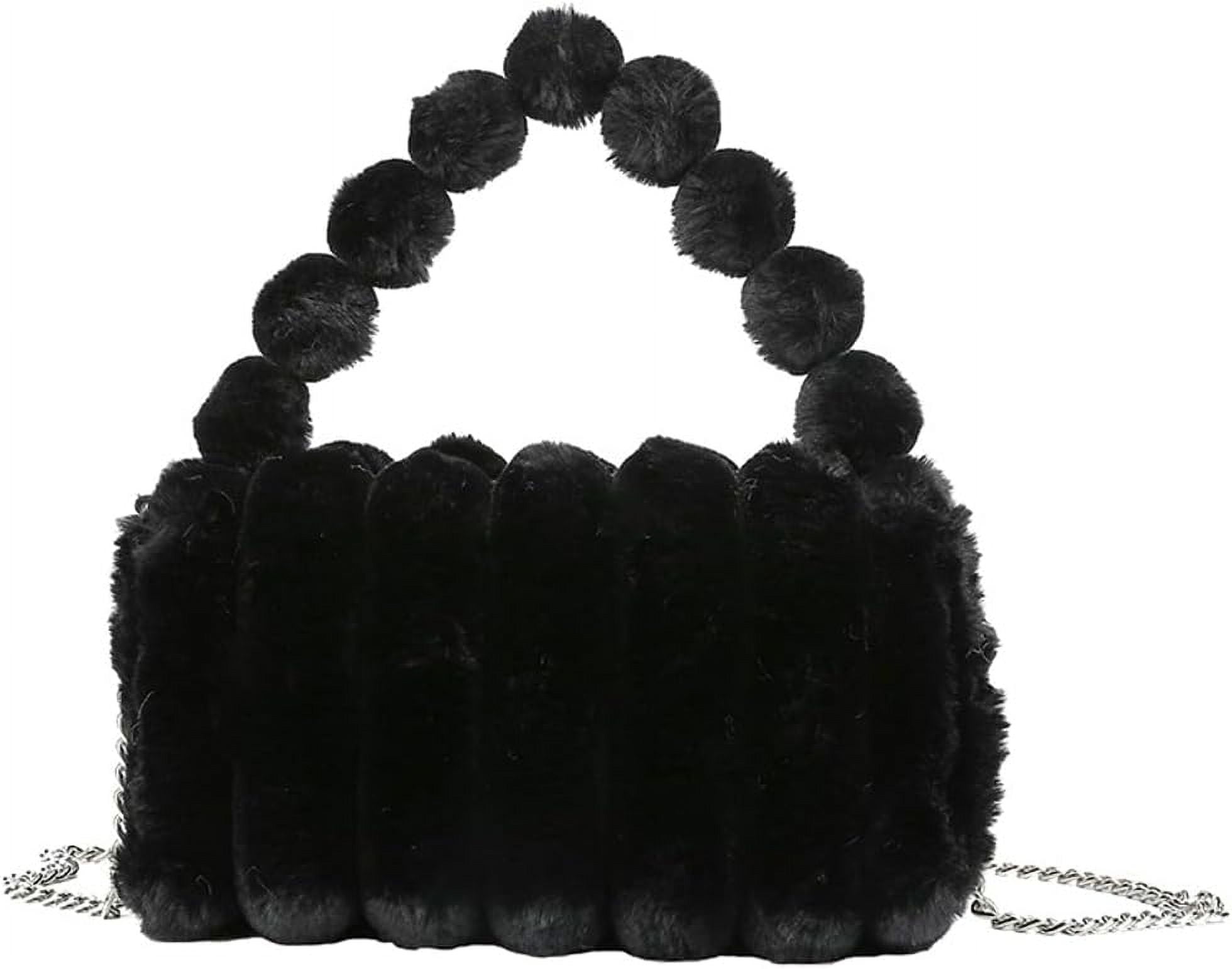 Kukuzhu Furry Purse for Women Fuzzy Faux Fur Tote Handbag Cute Soft ...