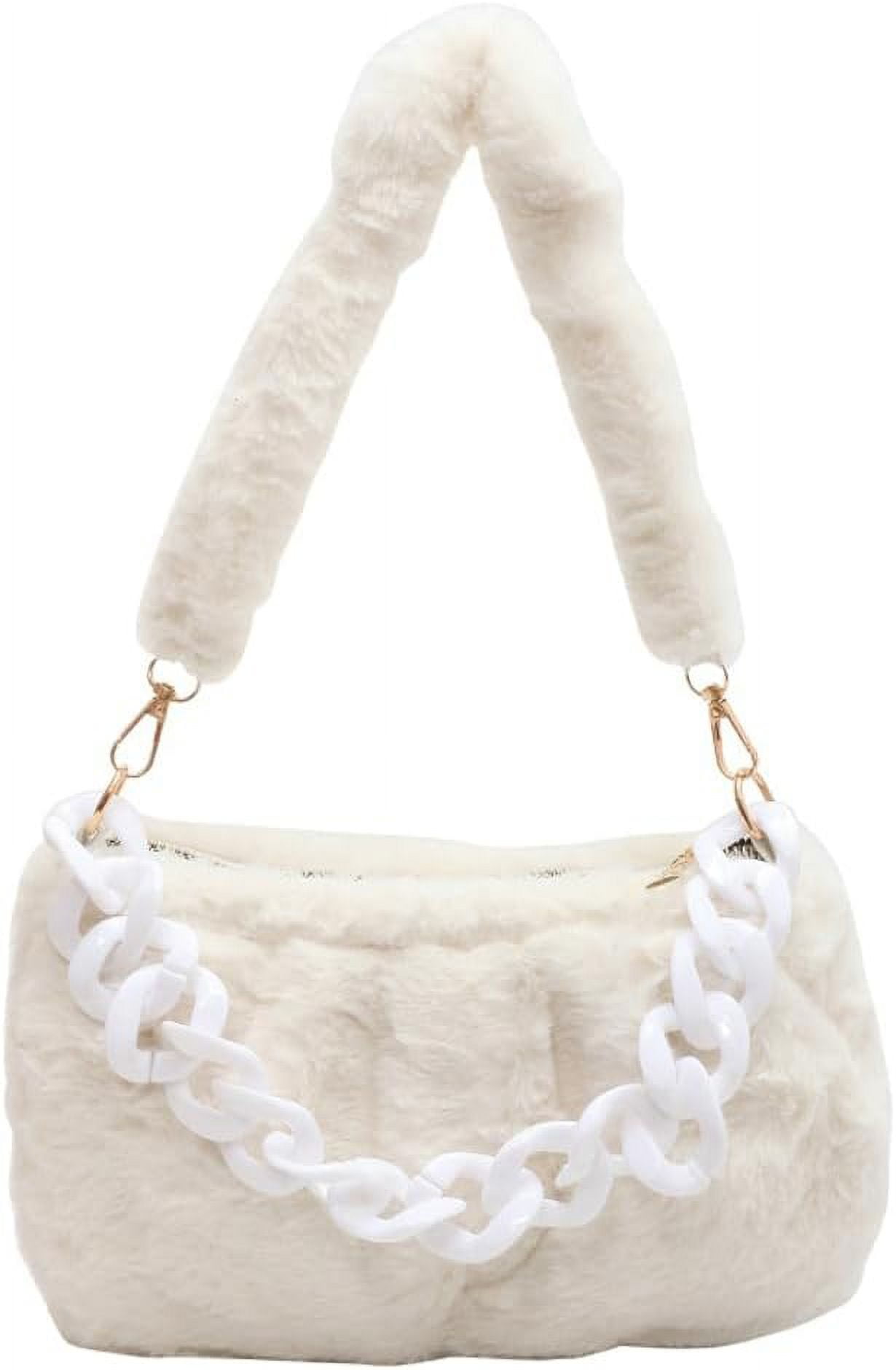 Kukuzhu Furry Purse for Women Fuzzy Faux Fur Tote Handbag Cute Soft ...
