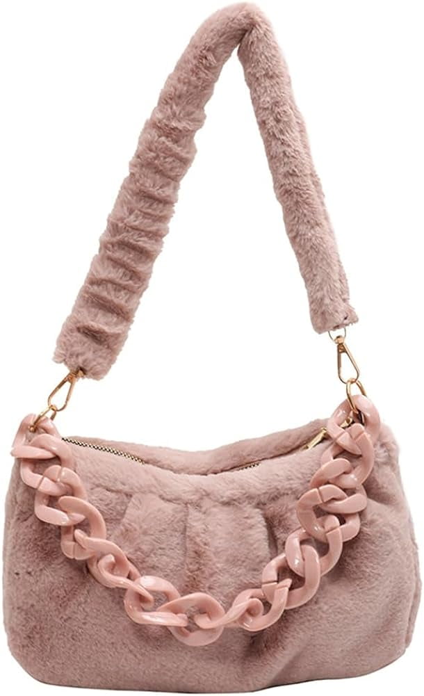 Kukuzhu Furry Purse for Women Fuzzy Faux Fur Tote Handbag Cute Soft ...