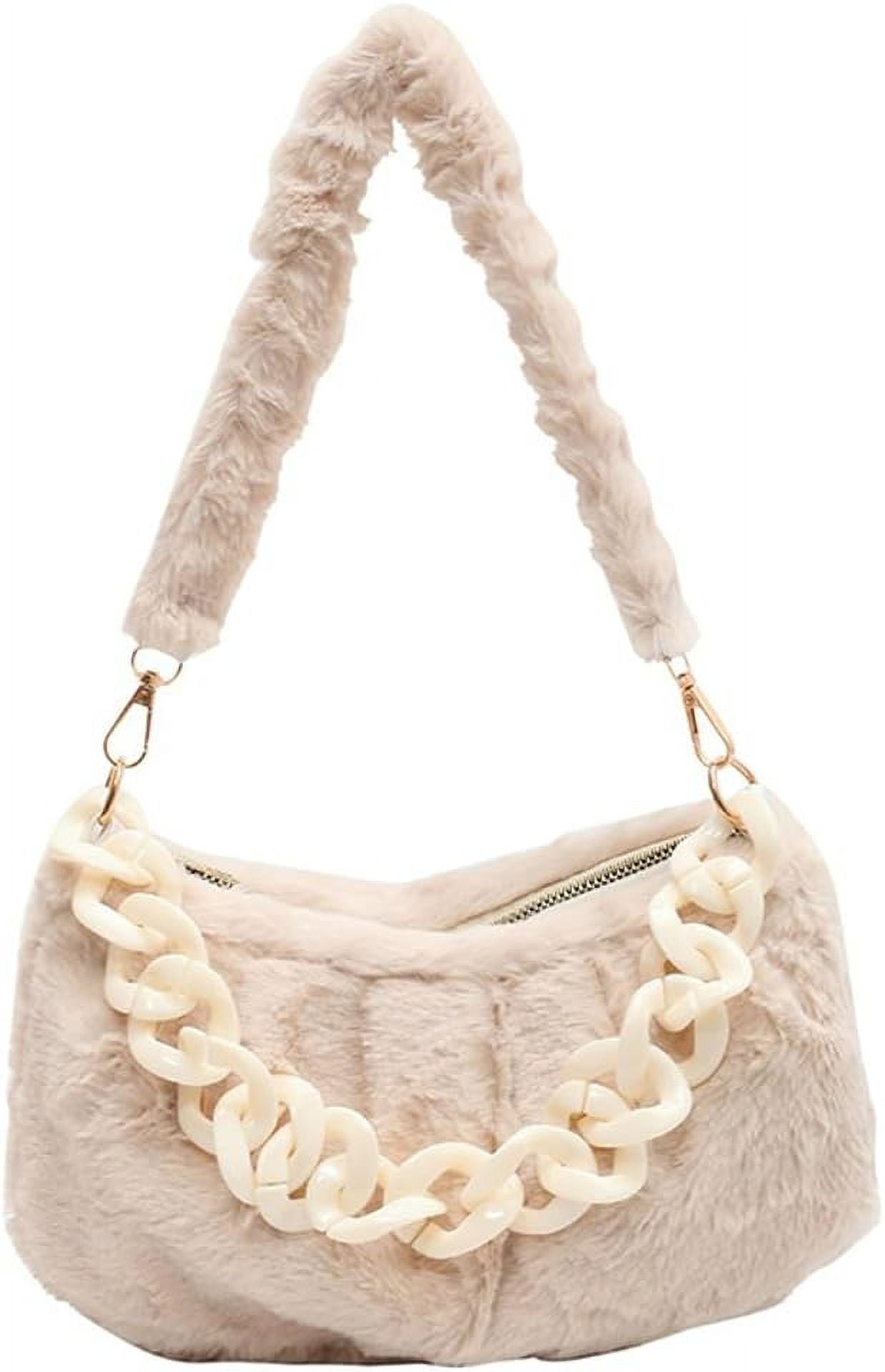 Kukuzhu Furry Purse for Women Fuzzy Faux Fur Tote Handbag Cute Soft ...