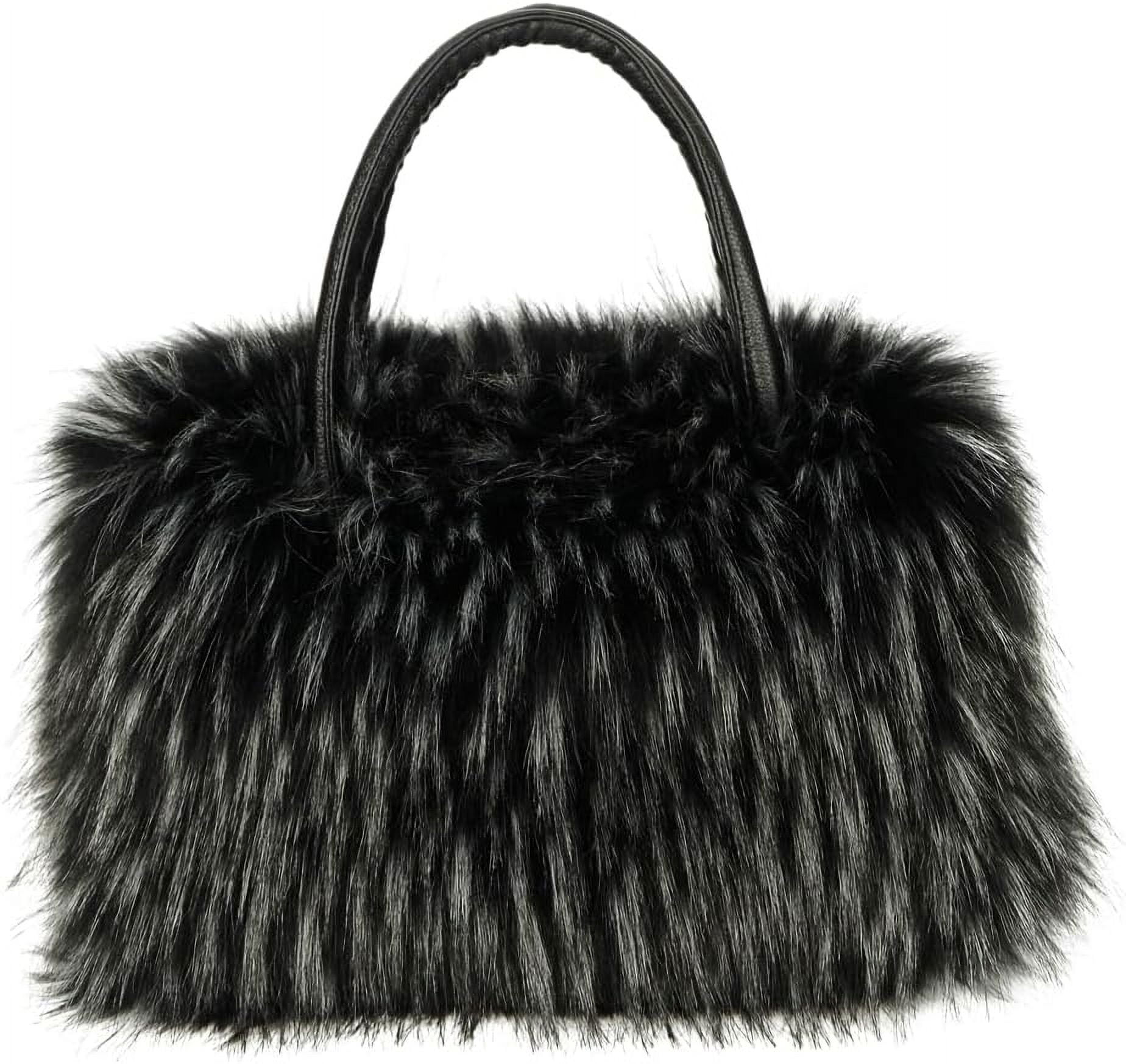 Kukuzhu Furry Shoulder Bag for Women Fuzzy Faux Fur Large Tote Handbag ...