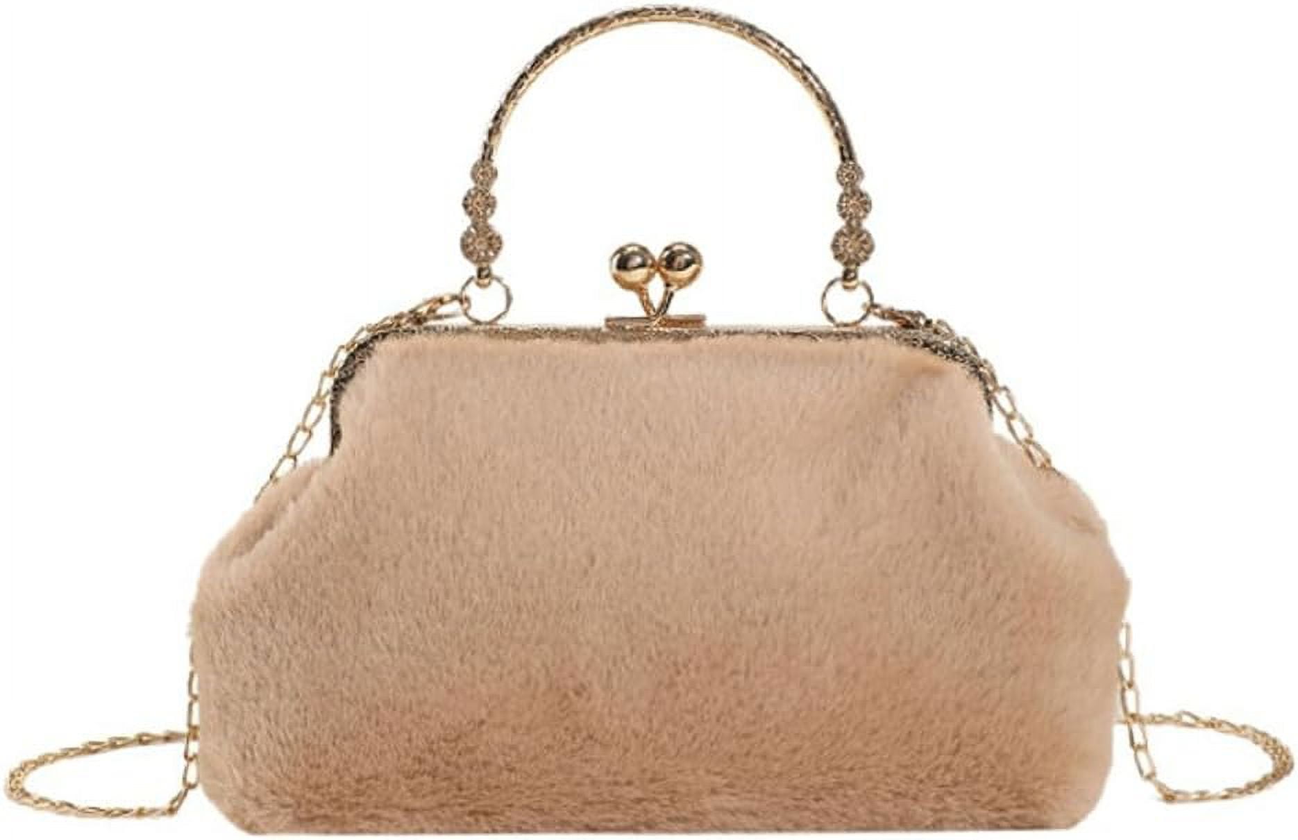 Kukuzhu Furry Shoulder Crossbody Bag for Women Fuzzy Faux Fur Tote ...