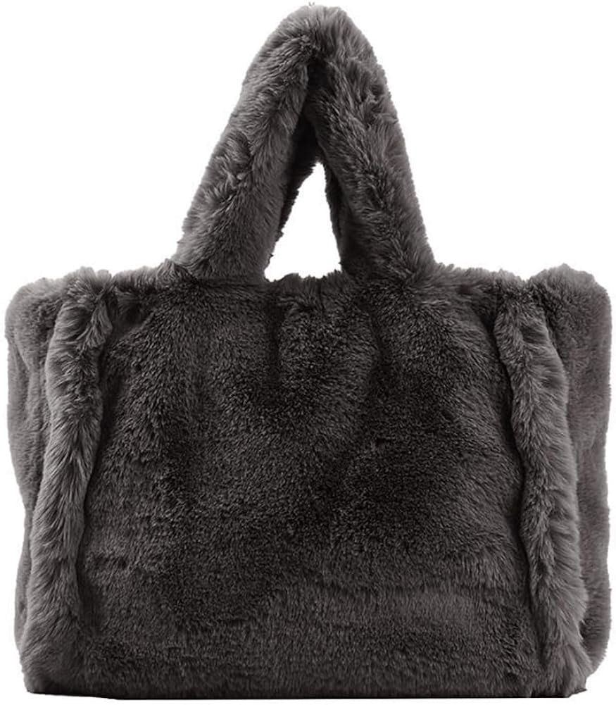 Kukuzhu Furry Tote Bag for Women Fluffy Long Plush Handbag Large Tote ...