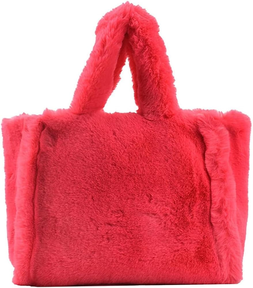 Kukuzhu Furry Tote Bag for Women Fluffy Long Plush Handbag Large Tote ...