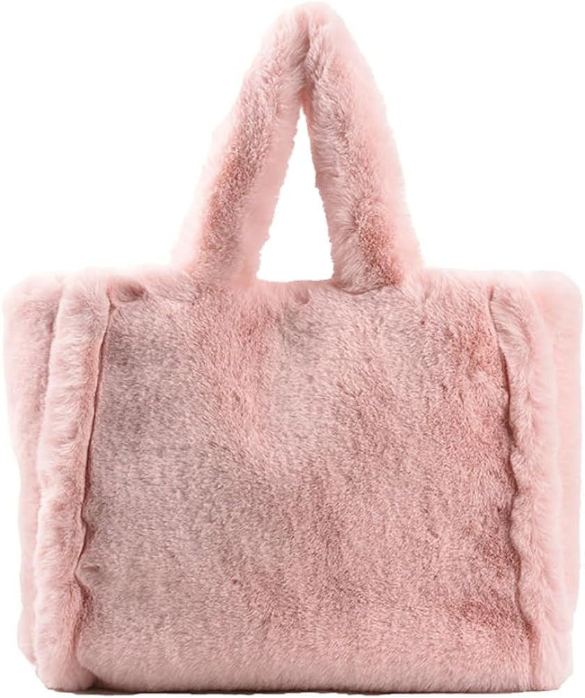 Kukuzhu Furry Tote Bag for Women Fluffy Long Plush Handbag Large Tote ...