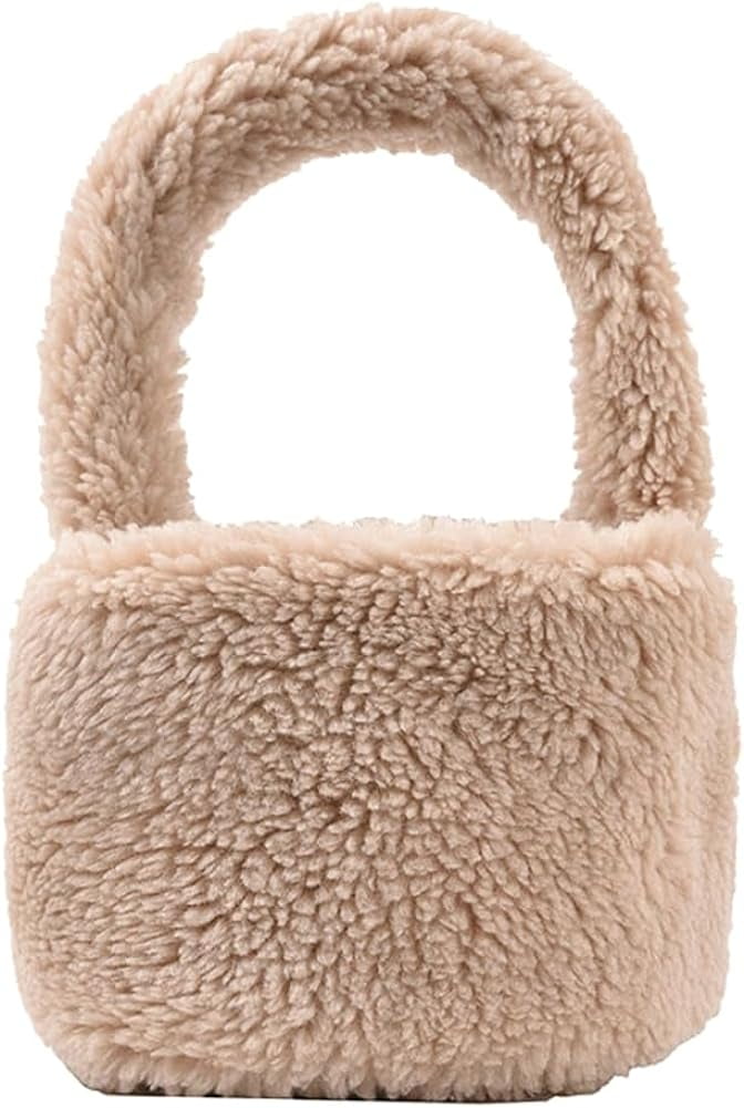 Kukuzhu Fuzzy Tote Bag for Women Faux Sherpa Small Tote Fluffy Cute ...