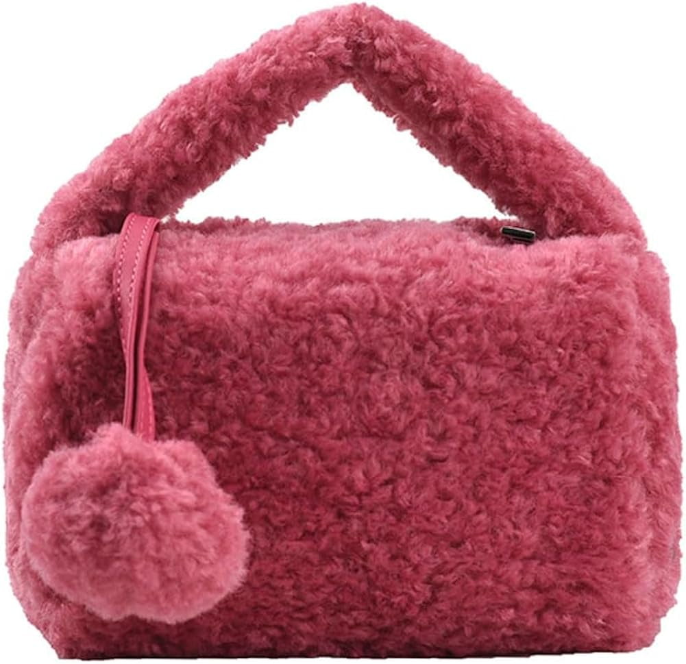 Kukuzhu Fuzzy Tote Bag for Women Furry Handbag Small Tote Bag Fluffy ...