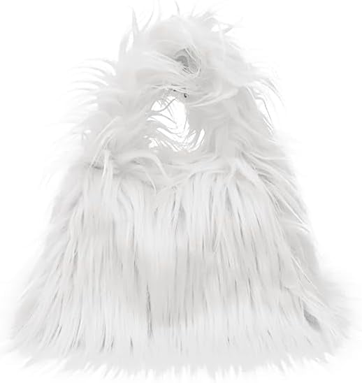 Kukuzhu Fuzzy Tote Bag for Women Furry Long Plush Handbag Small Tote ...