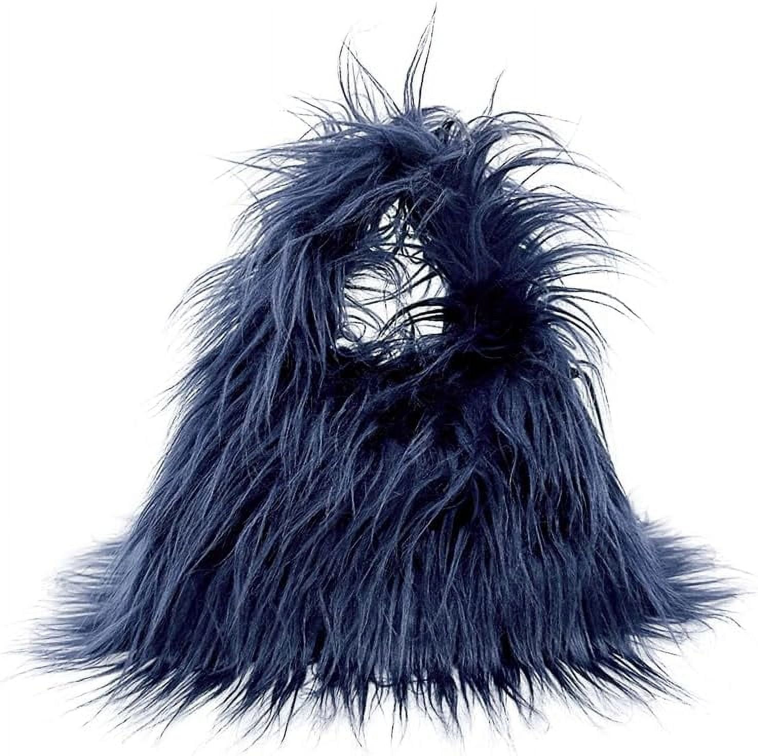 Kukuzhu Fuzzy Tote Bag for Women Furry Long Plush Handbag Small Tote ...